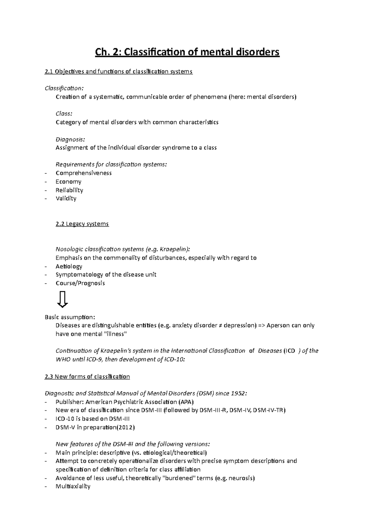 Chapter 2 - Classification of mental disorders - Ch. 2: Classification ...