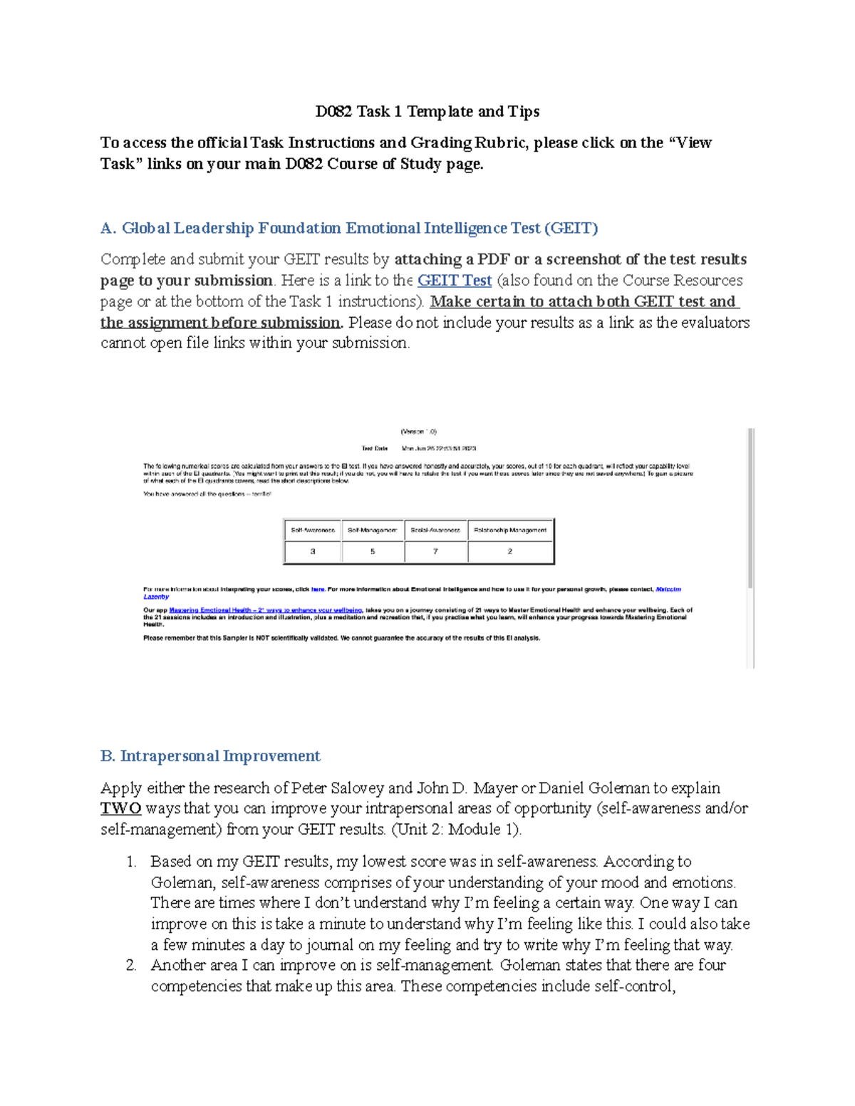 D082 Task 1 Template and Tips 0123 - D082 Task 1 Template and Tips To access the official Task ...