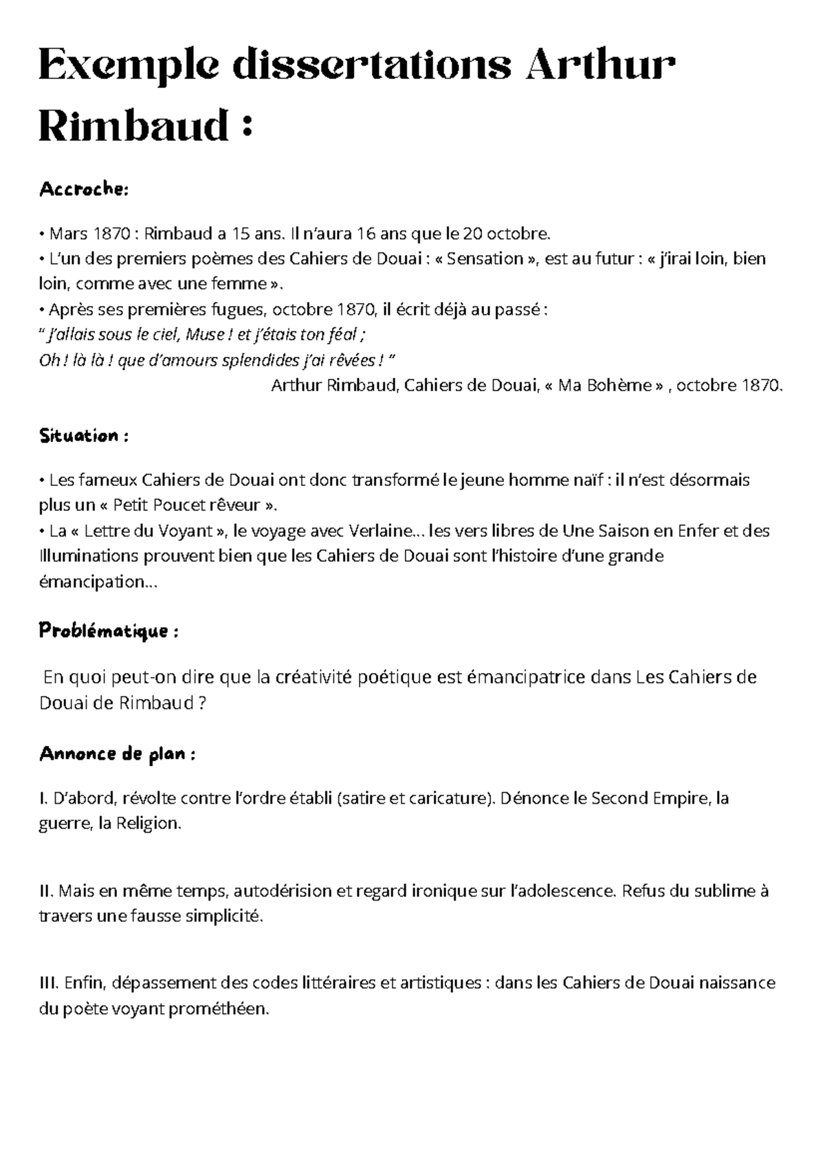 Accroche Rimbaud - Exemple dissertations Arthur Rimbaud : Accroche ...