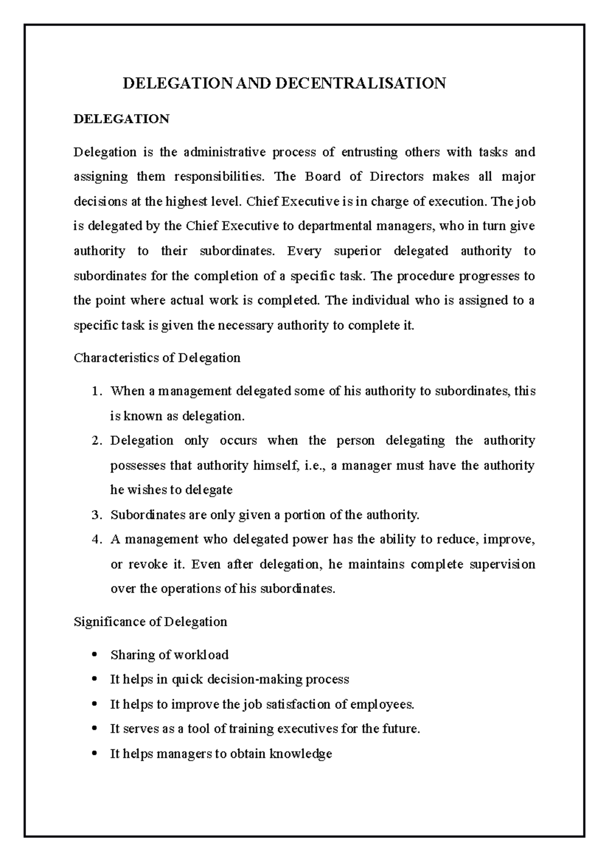 Delegation and Decentralization - DELEGATION AND DECENTRALISATION ...