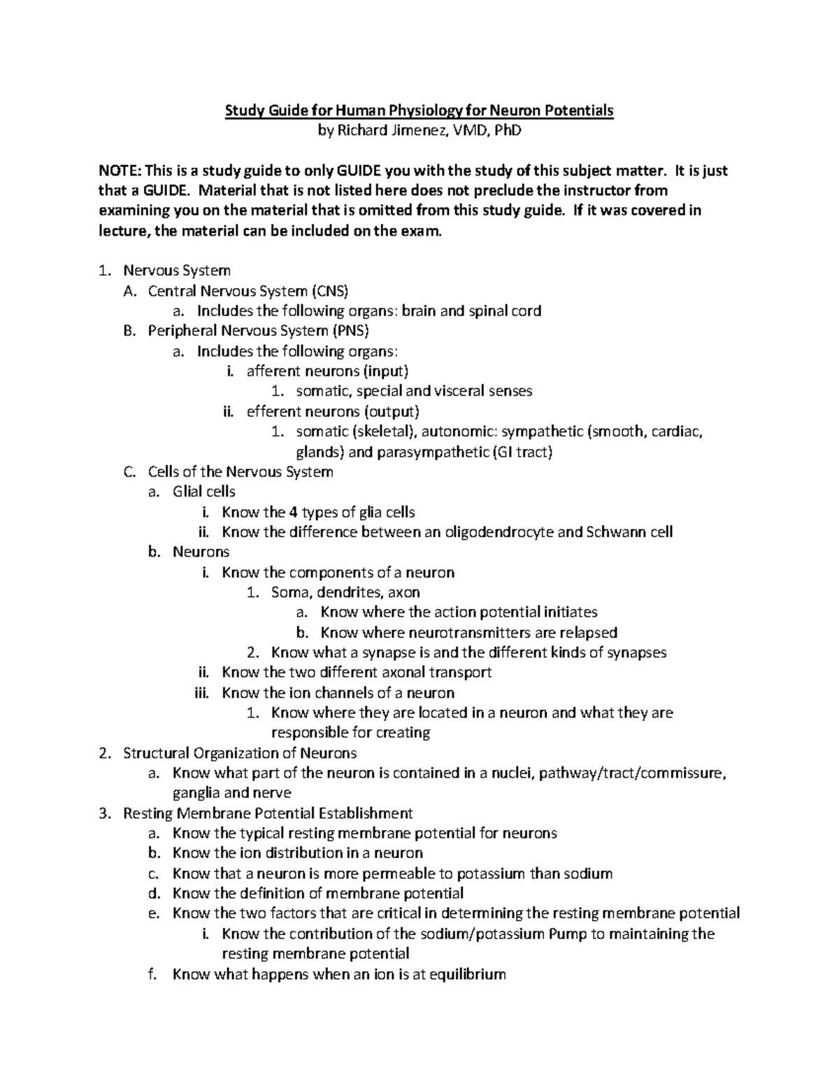 Study Guide for Human Physiology for Neuron Potentials - Study Guide ...