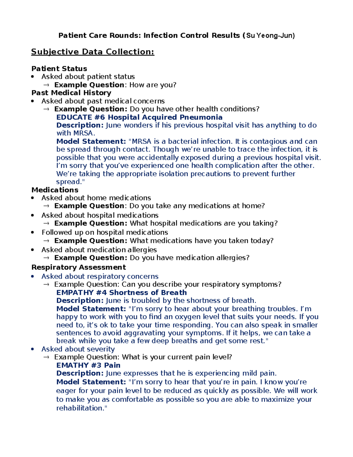 Patient Care Rounds Infection Control Results - Model Statement: "MRSA ...