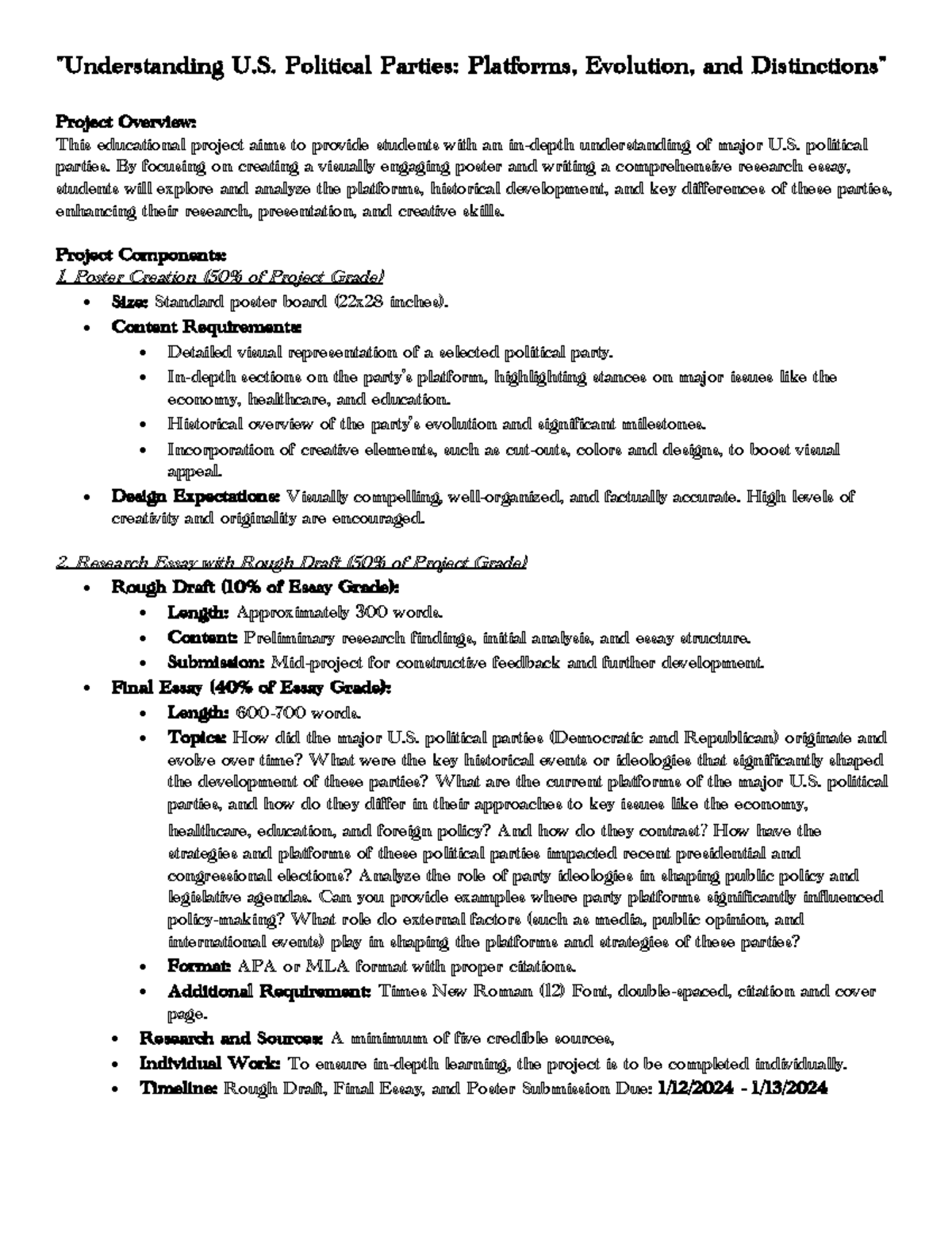 Political Party Project - "Understanding U. Political Parties ...