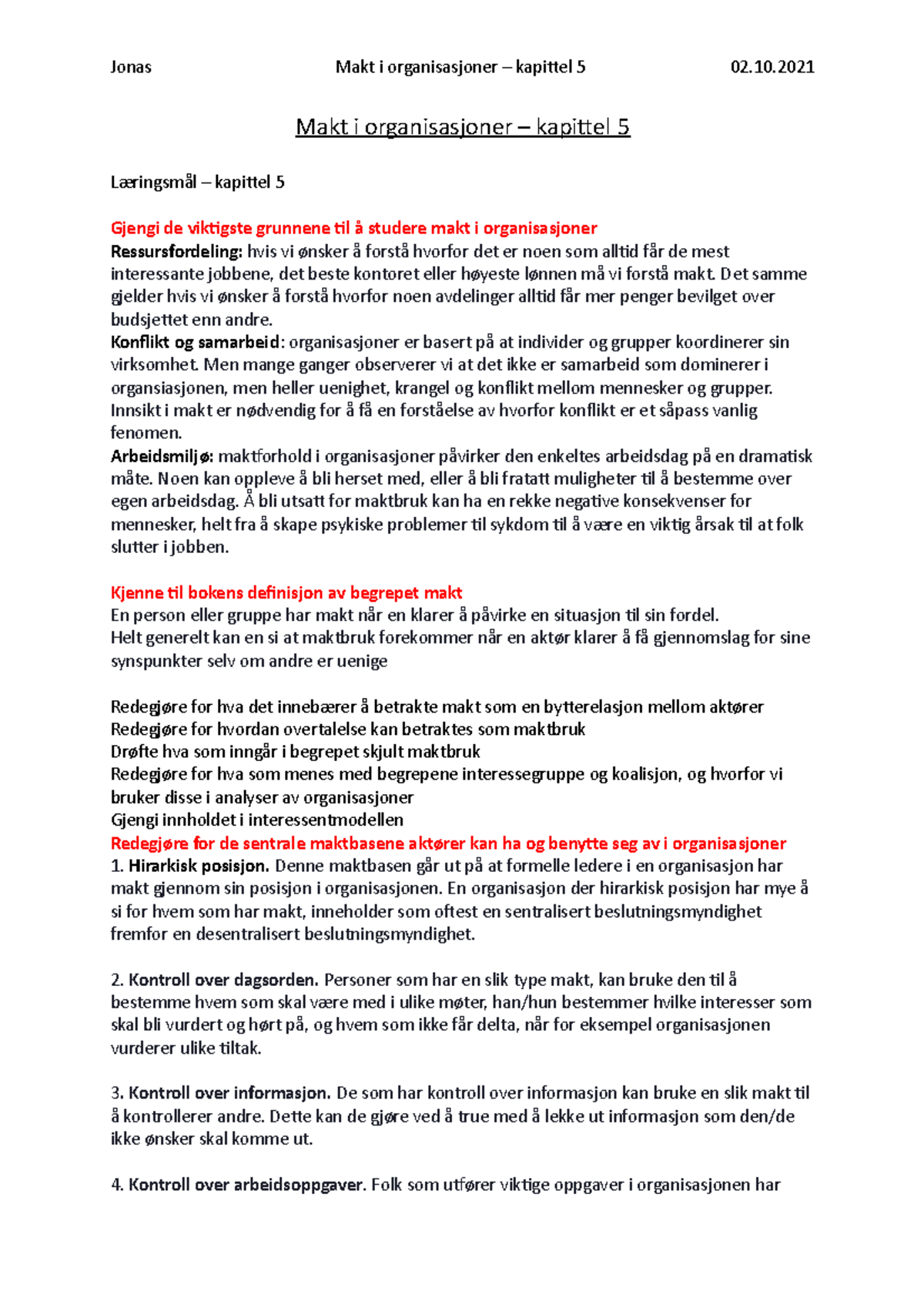 Makt i organisasjoner (kapittel 5) - læringsmålene bakerst - Makt i organisasjoner – kapittel 5 ...