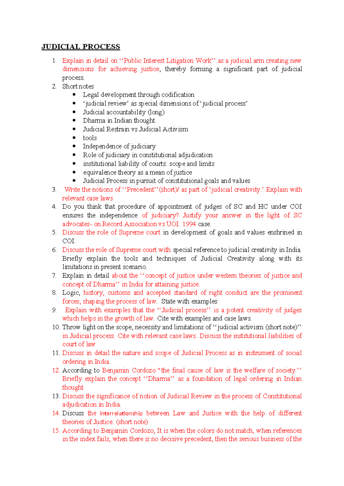 Judicial - JUDICIAL PROCESS Explain in detail on ‘‘Public Interest ...
