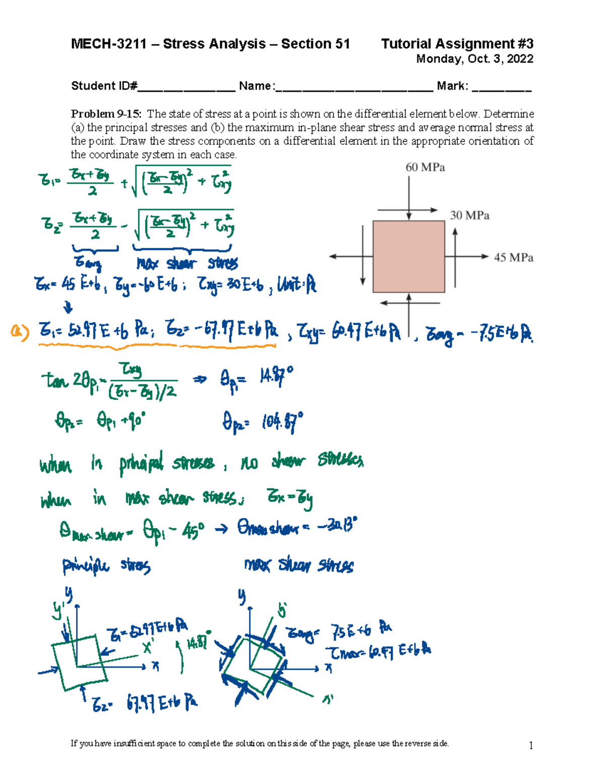 MECH 3211 TA3 51 solutions - Monday, Oct. 3, 2022 Student ID ...