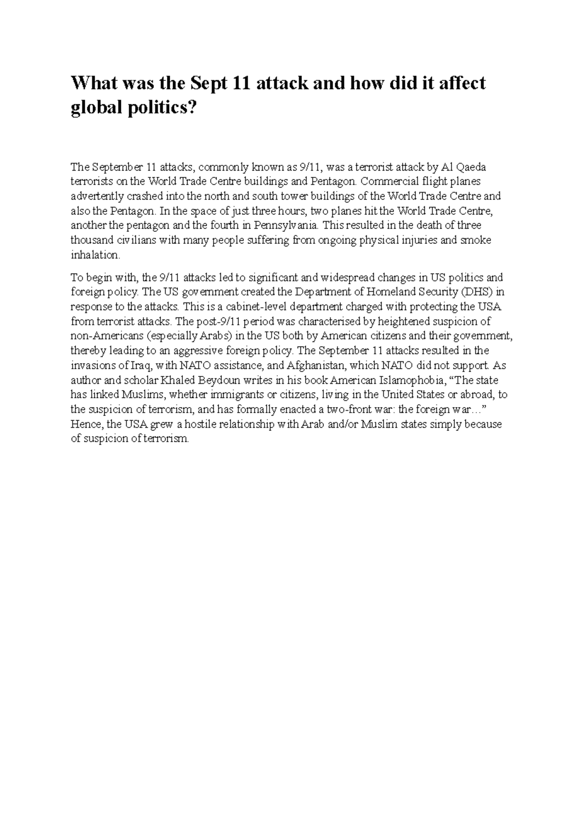 What was the Sept 11 attack and how did it affect global politics ...