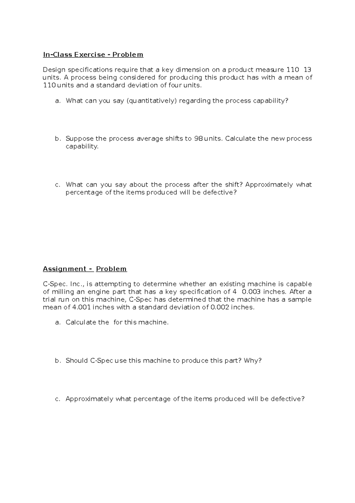 OM - Assignment 2 - Problem - CPK - In-Class Exercise - Problem Design ... OM - Assignment 2 - Problem - CPK - In-Class Exercise - Problem Design ...