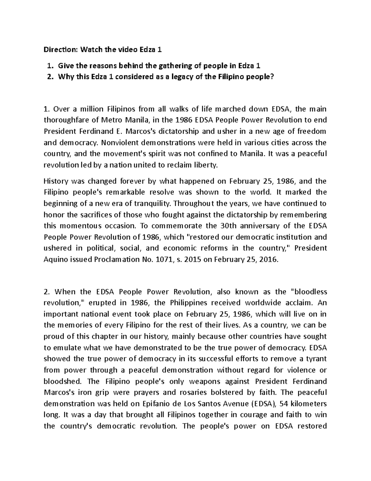 Edza-1-question - about edza revolution - Direction: Watch the video ...