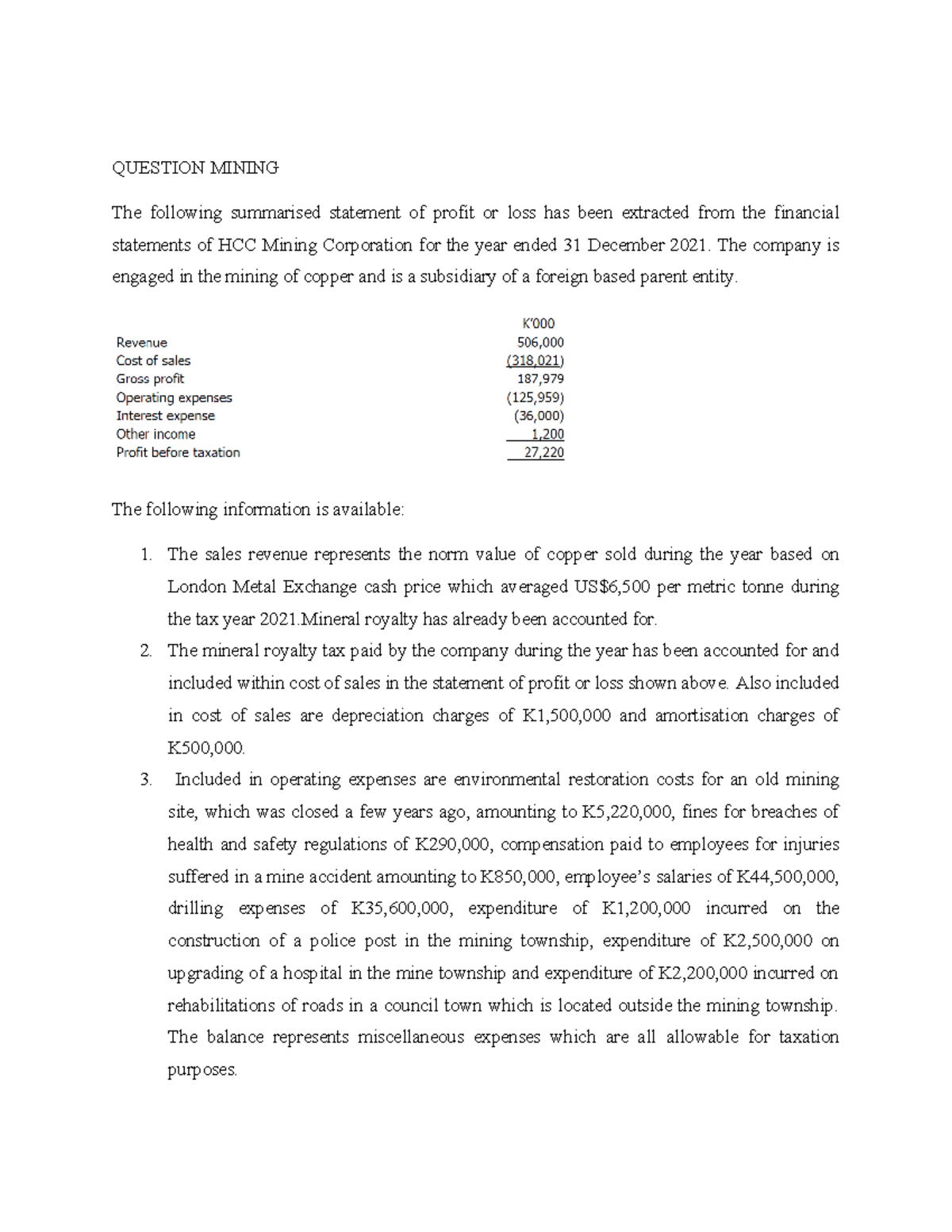 Question Mining - QUESTION MINING The following summarised statement of ...