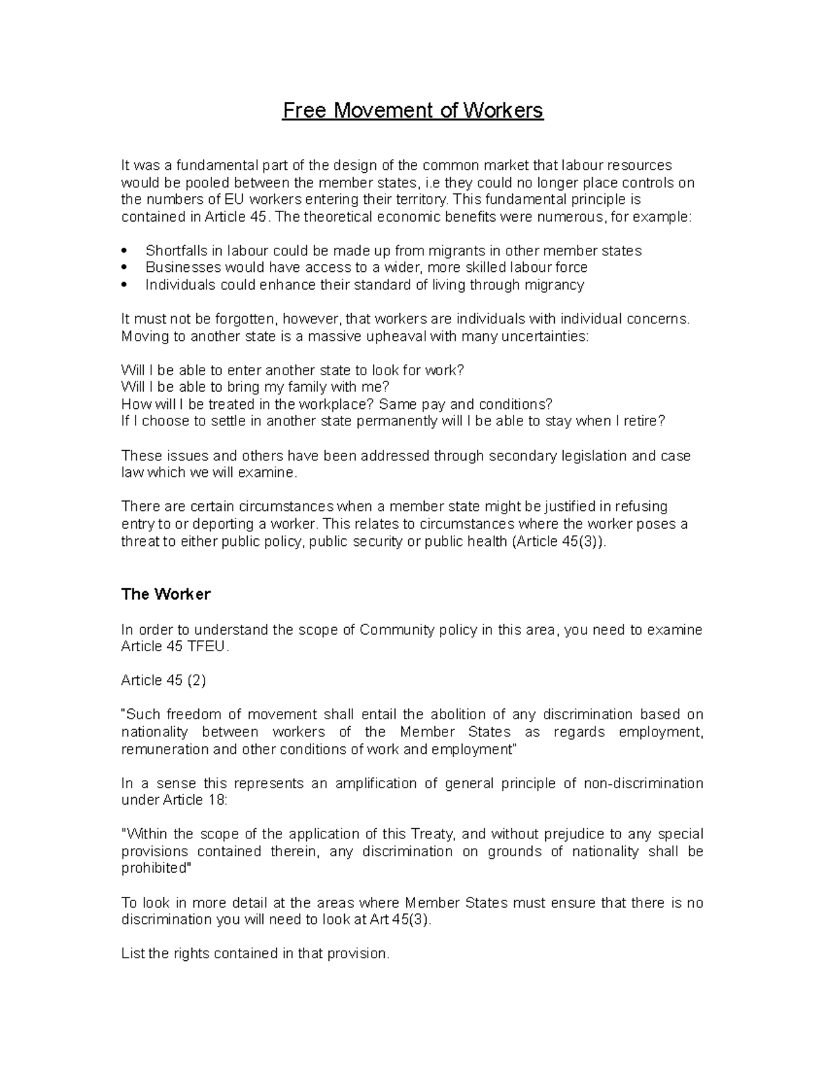 Freedom of movement of workers-3 - Free Movement of Workers It was a ...