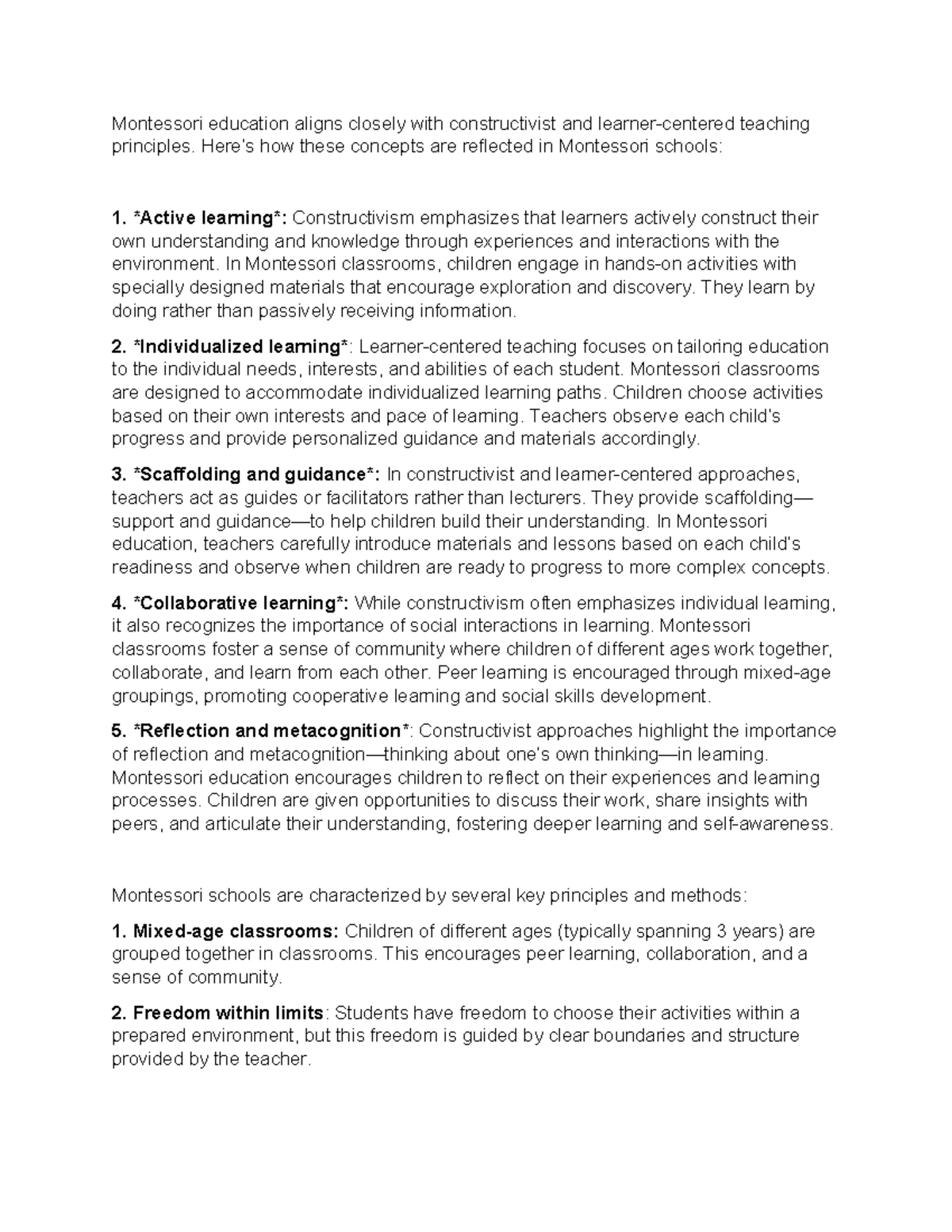 Montessori education aligns closely with constructivist and learner ...