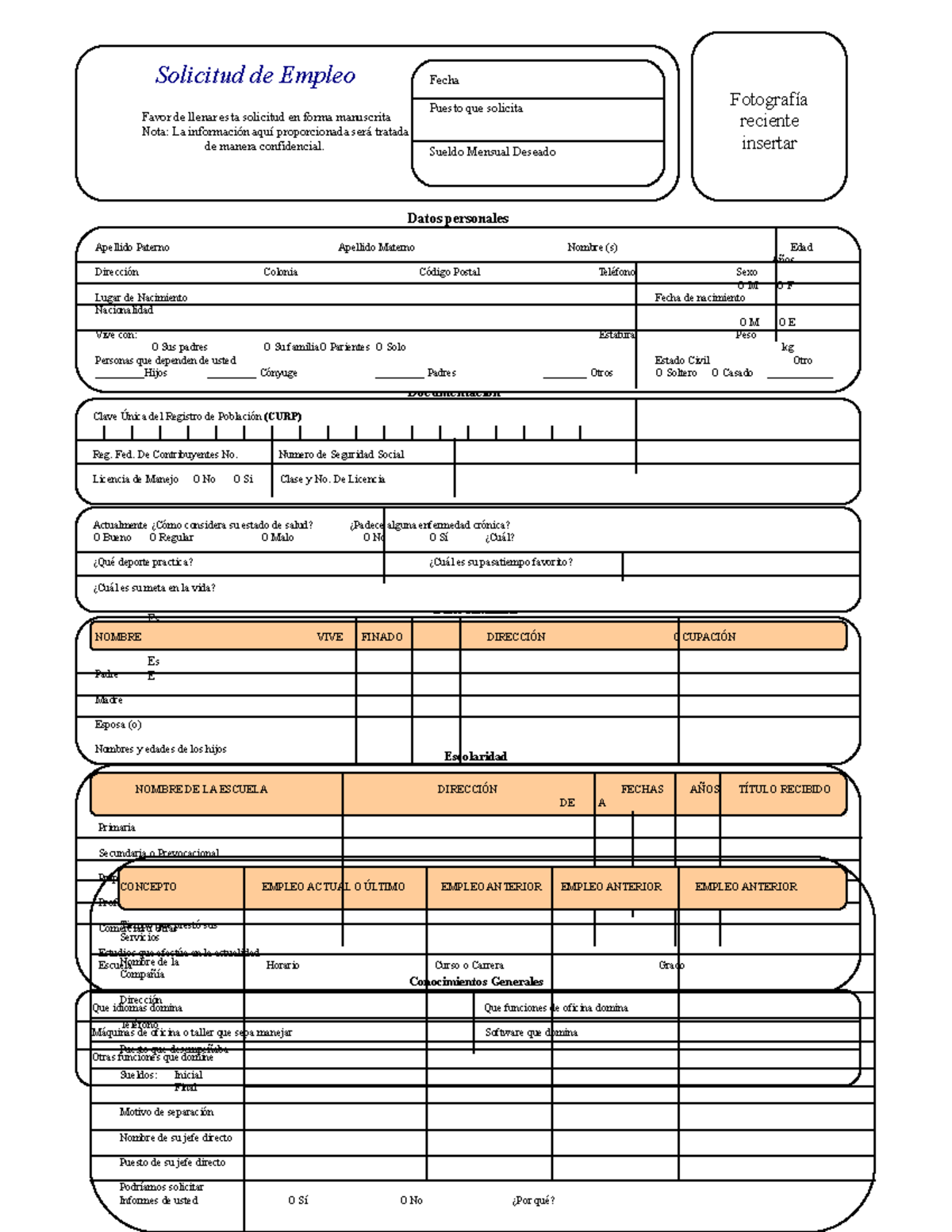 Formato-solicitud-empleo - Datos personales d Documentación Estado de Salud y Hábitos Personales ...