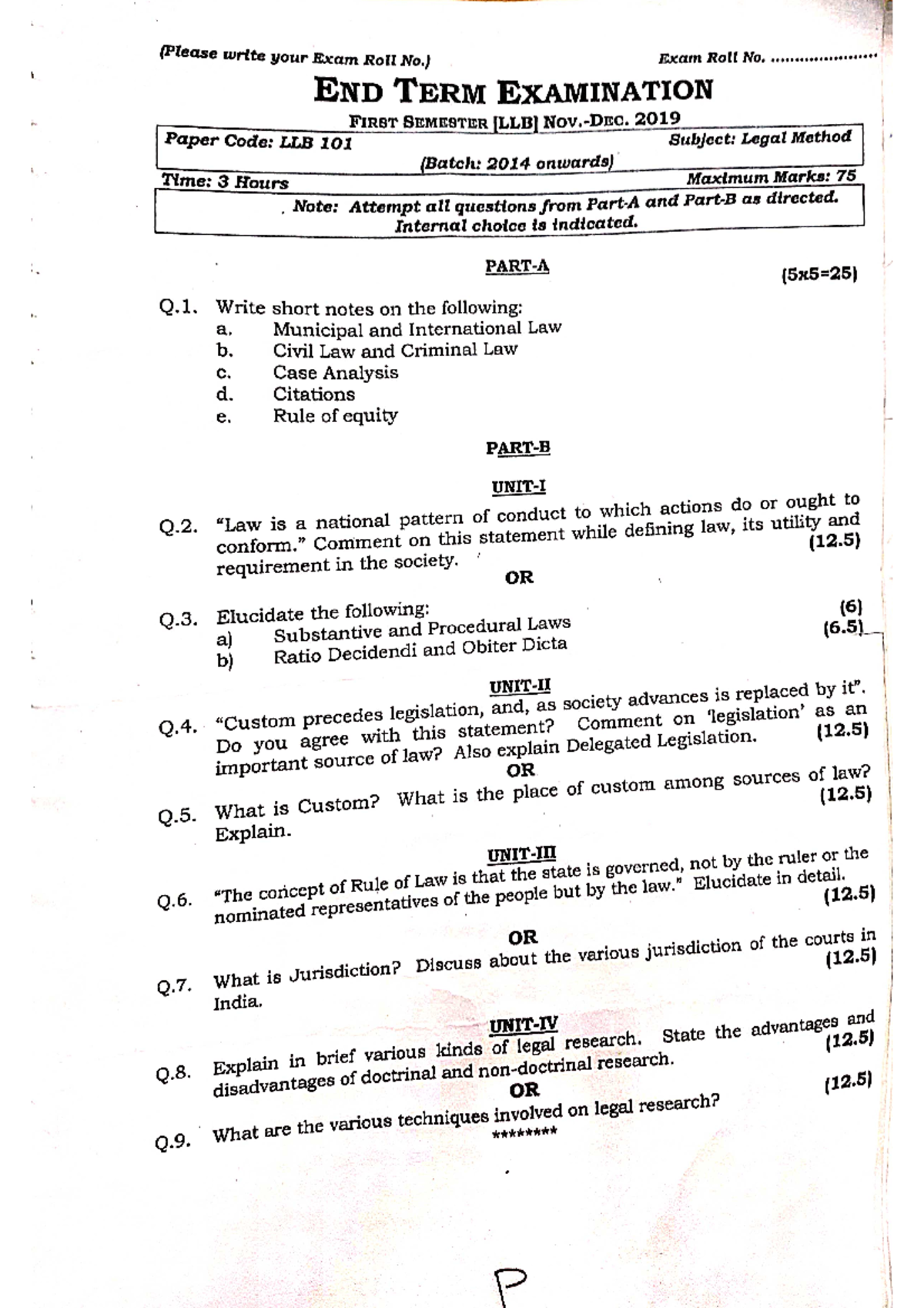 Legal methods pyq - Bachelor of law - Studocu