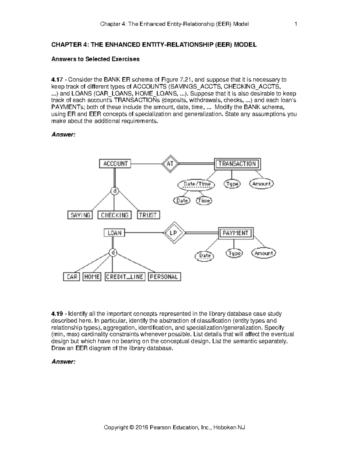 EER solutions Chapter 04 - Chapter 4: The Enhanced Entity-Relationship (EER) Model Copyright ...