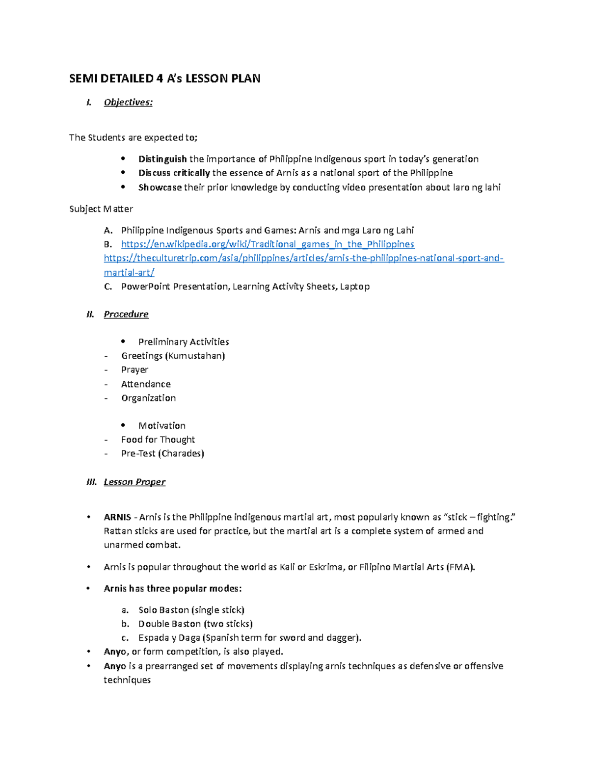 Albert Ace Ocampo (Semi Detailed 4 A's Lesson Plan) - SEMI DETAILED 4 A ...