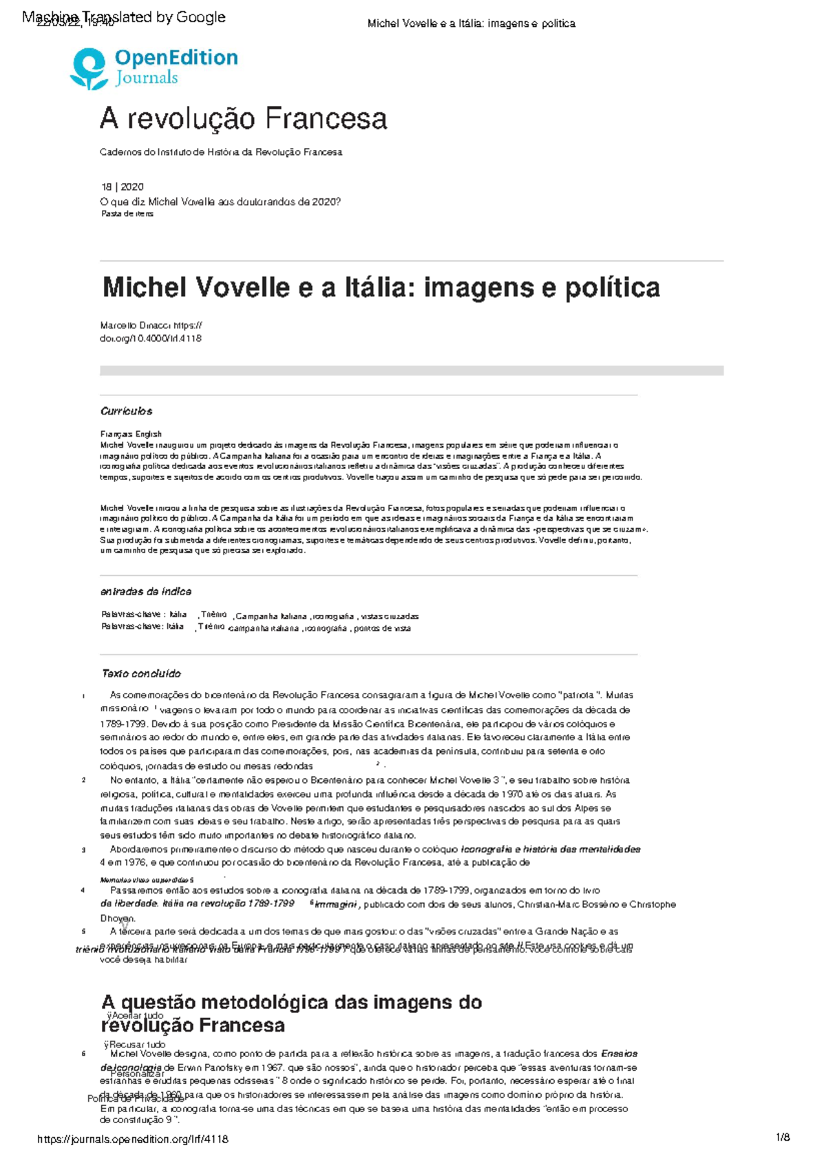 Michel Vovelle e a Itália imagens e política - ÿ 18 | 2020 O que diz ...