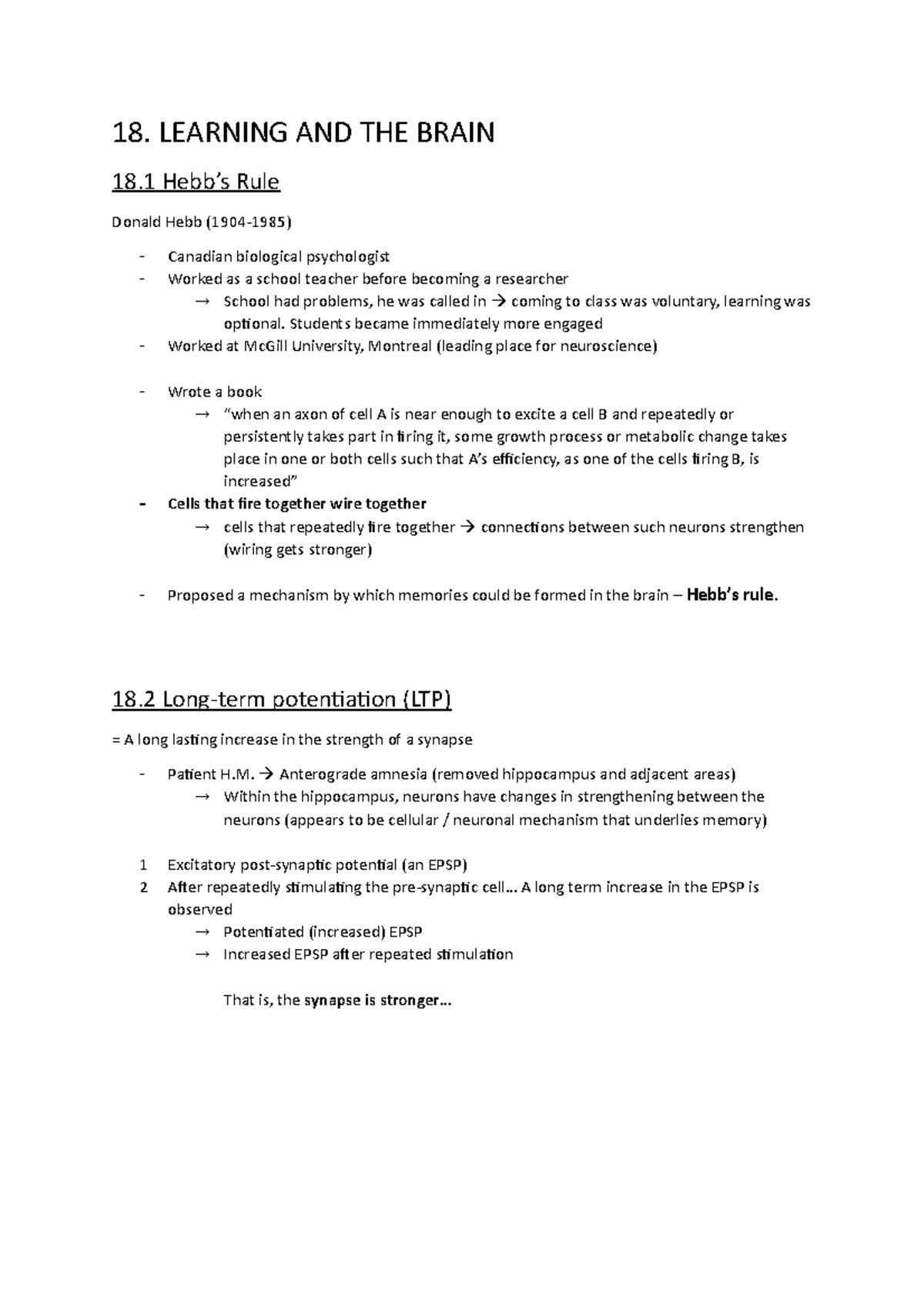 18. Learning AND THE Brain - PSYU9A4 - Stirling - Studocu