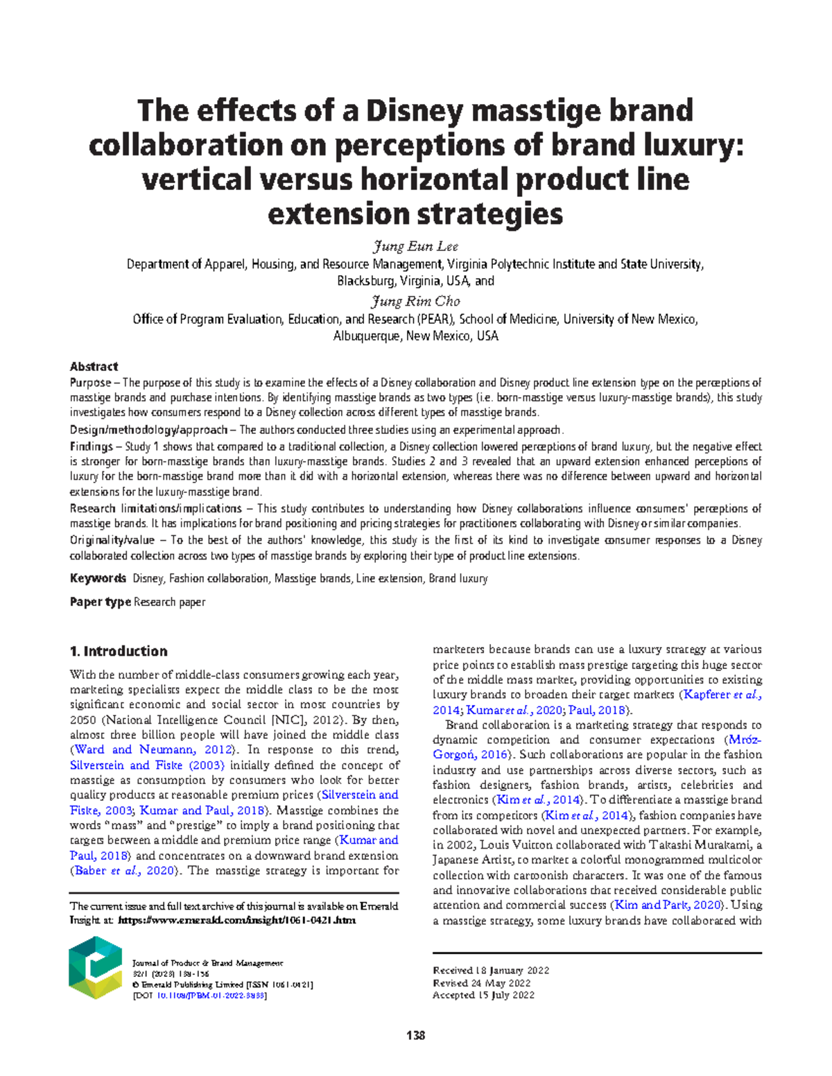 Disney - By identifying masstige brands as two types (i. born-masstige ...