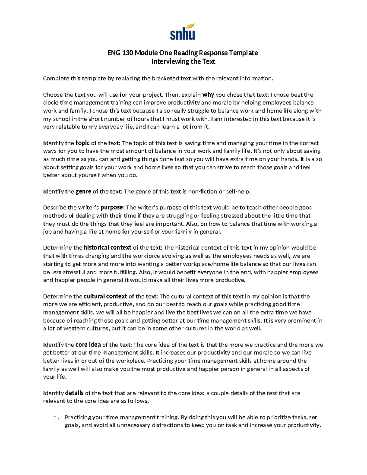 English Module 1 - mod 1 - ENG 130 Module One Reading Response Template ...