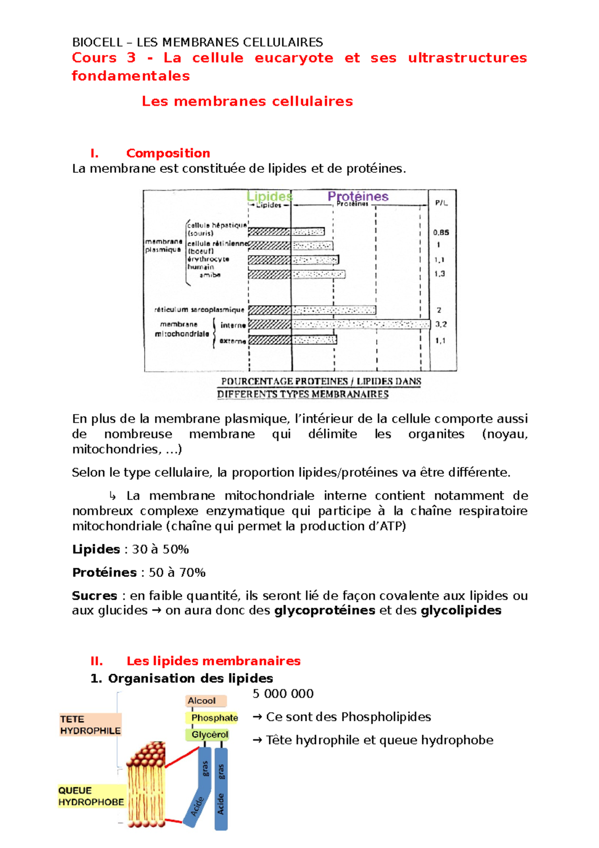3. Les membranes - Cours 3 - La cellule eucaryote et ses ...
