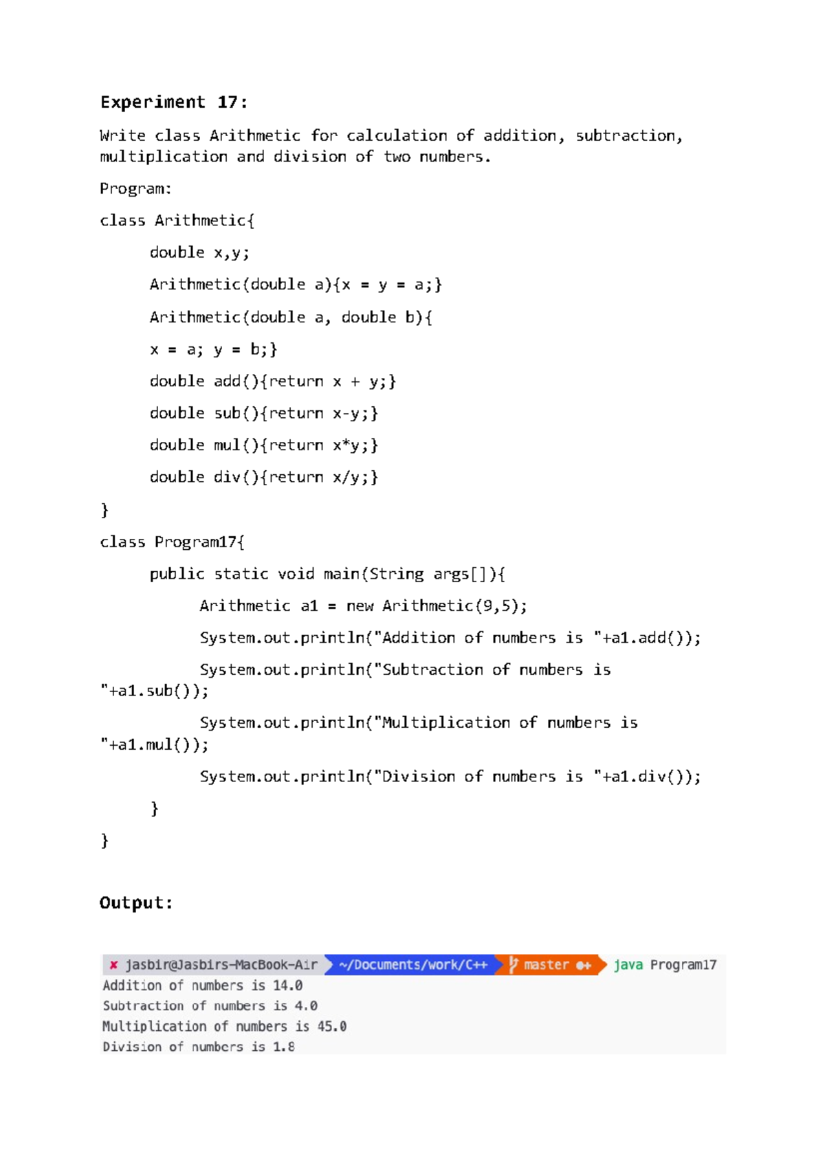 Javafile - Programs from 17 to 32 - Experiment 17: Write class ...