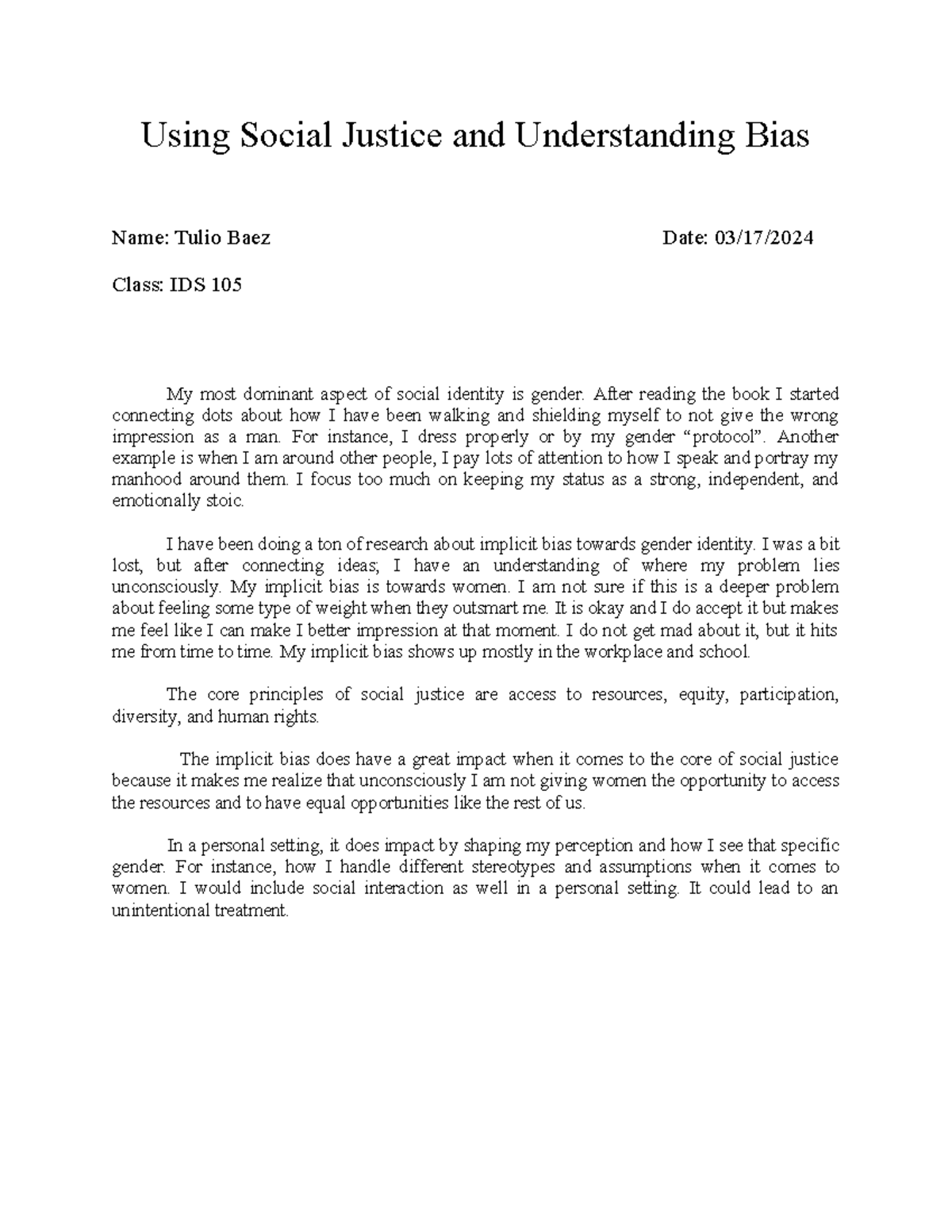 1-2 Journal Using Social Justice and Understanding Bias - Using Social ...