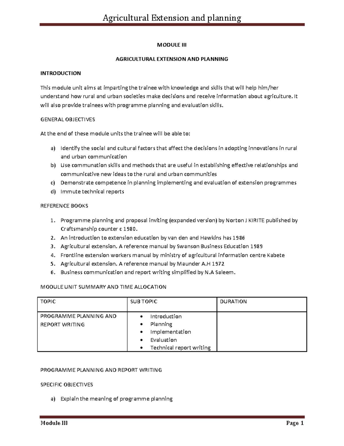 AGR. Extension Planning - MODULE III AGRICULTURAL EXTENSION AND ...
