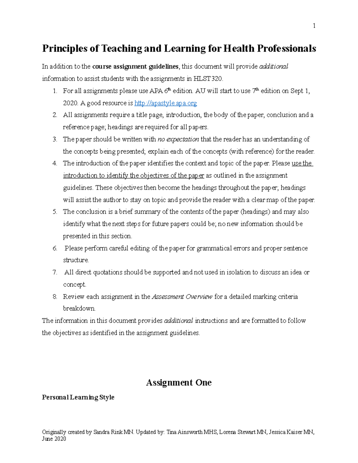 Additional Instructions HLST320 May2021 - Principles of Teaching and Learning for Health - Studocu