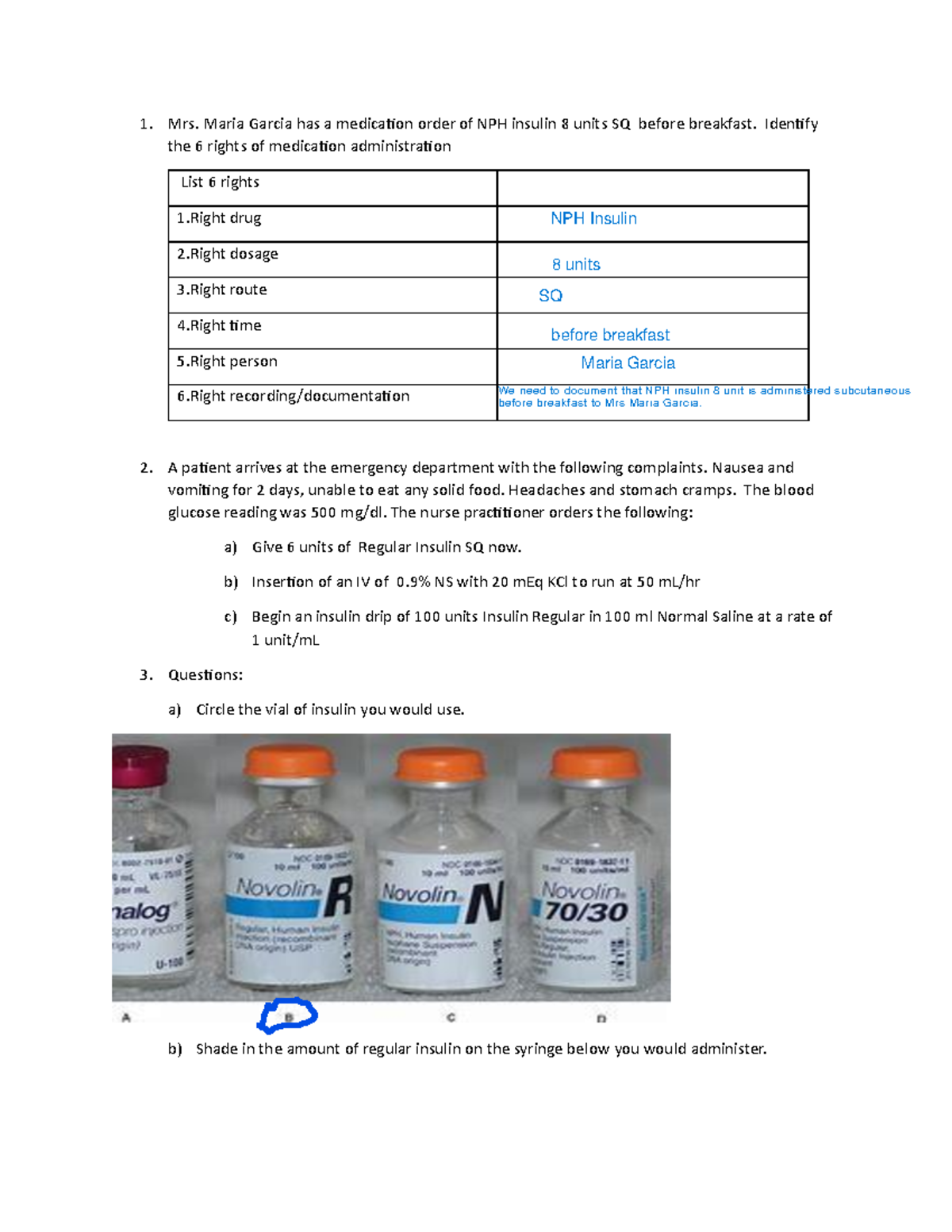 Med+math answers 2023 - Mrs. Maria Garcia has a medication order of NPH ...