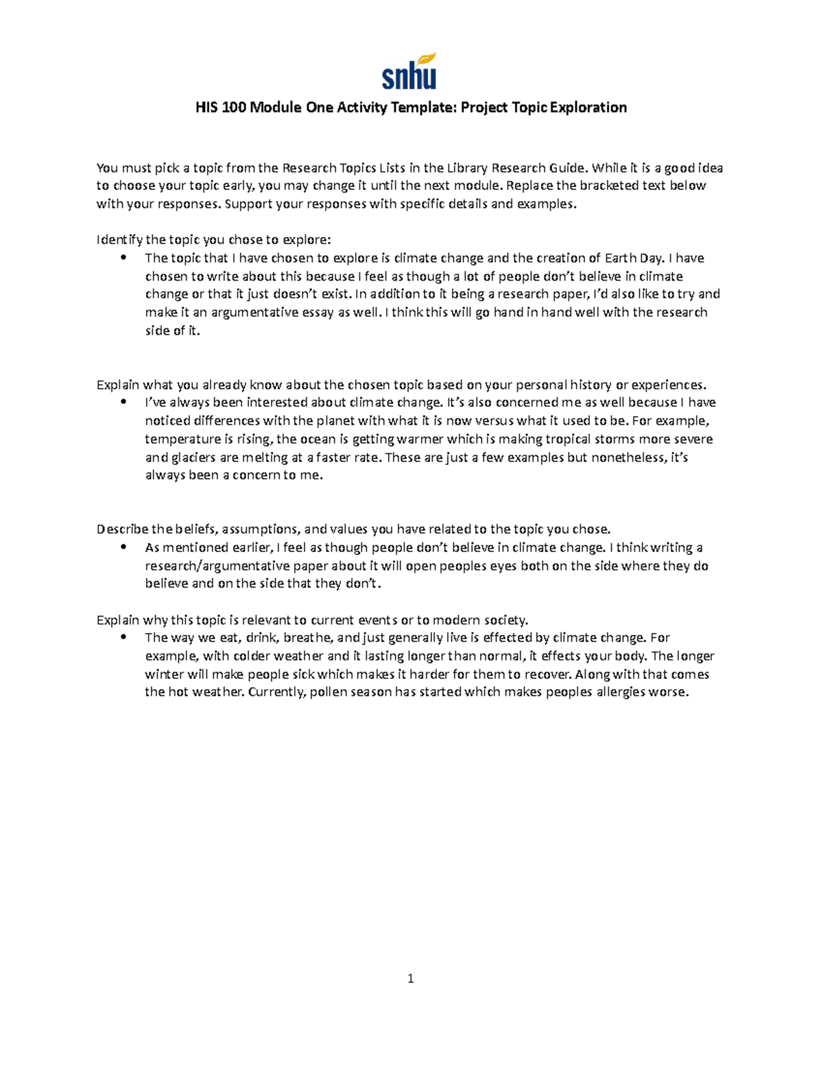 Module One Activity - While it is a good idea to choose your topic ...