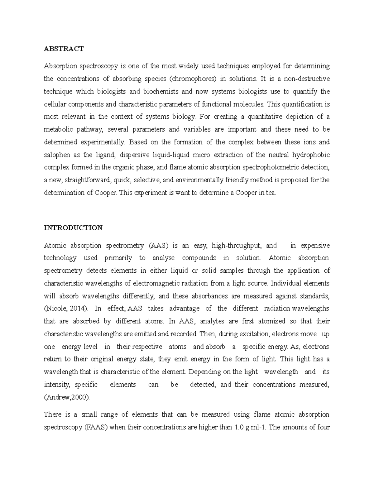 Introduction aas - Atomic absorption spectroscopy - ABSTRACT Absorption ...