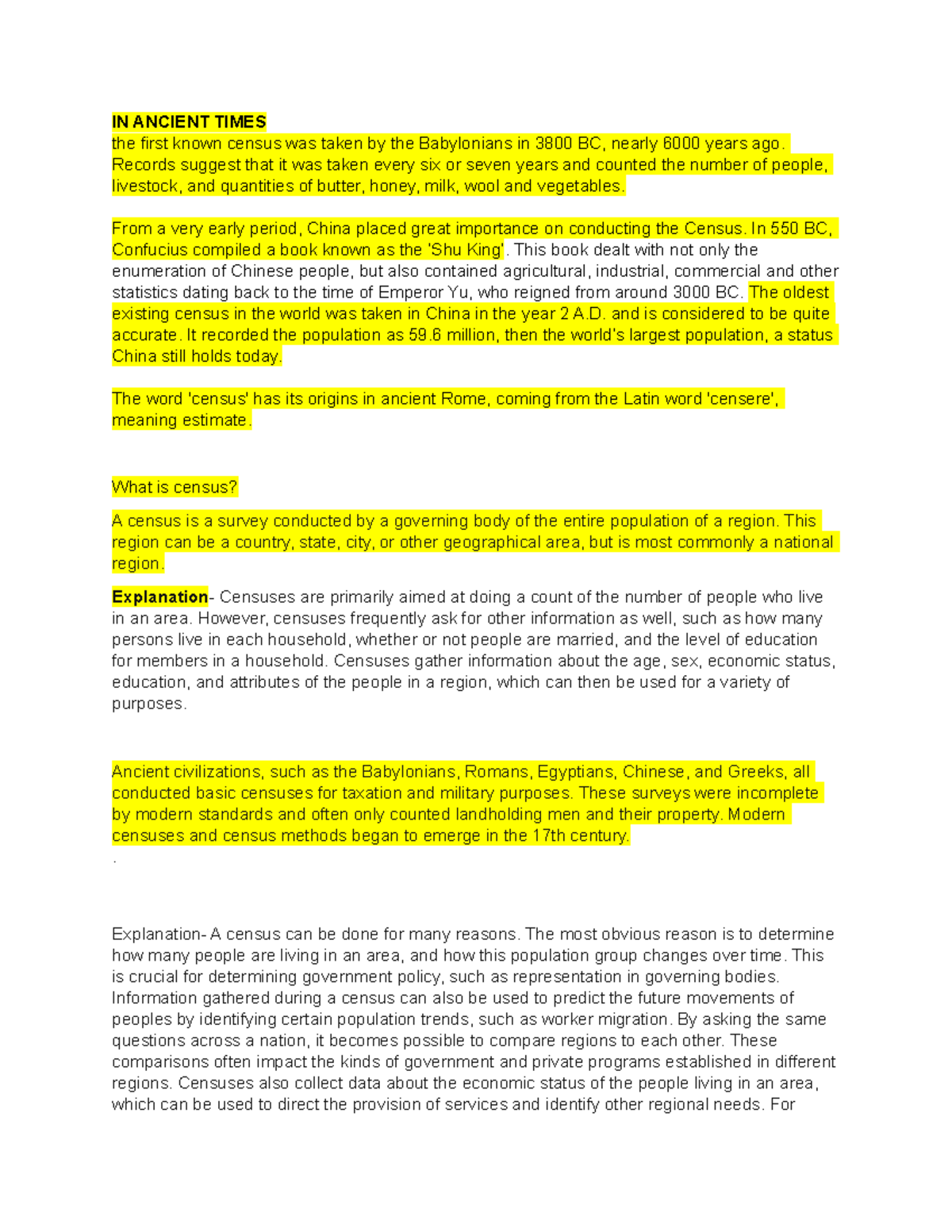 Census - IN ANCIENT TIMES the first known census was taken by the ...