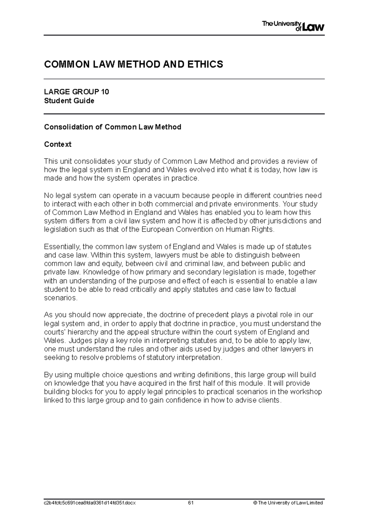 LG10- Consolidation of Common Law Method - COMMON LAW METHOD AND ETHICS ...