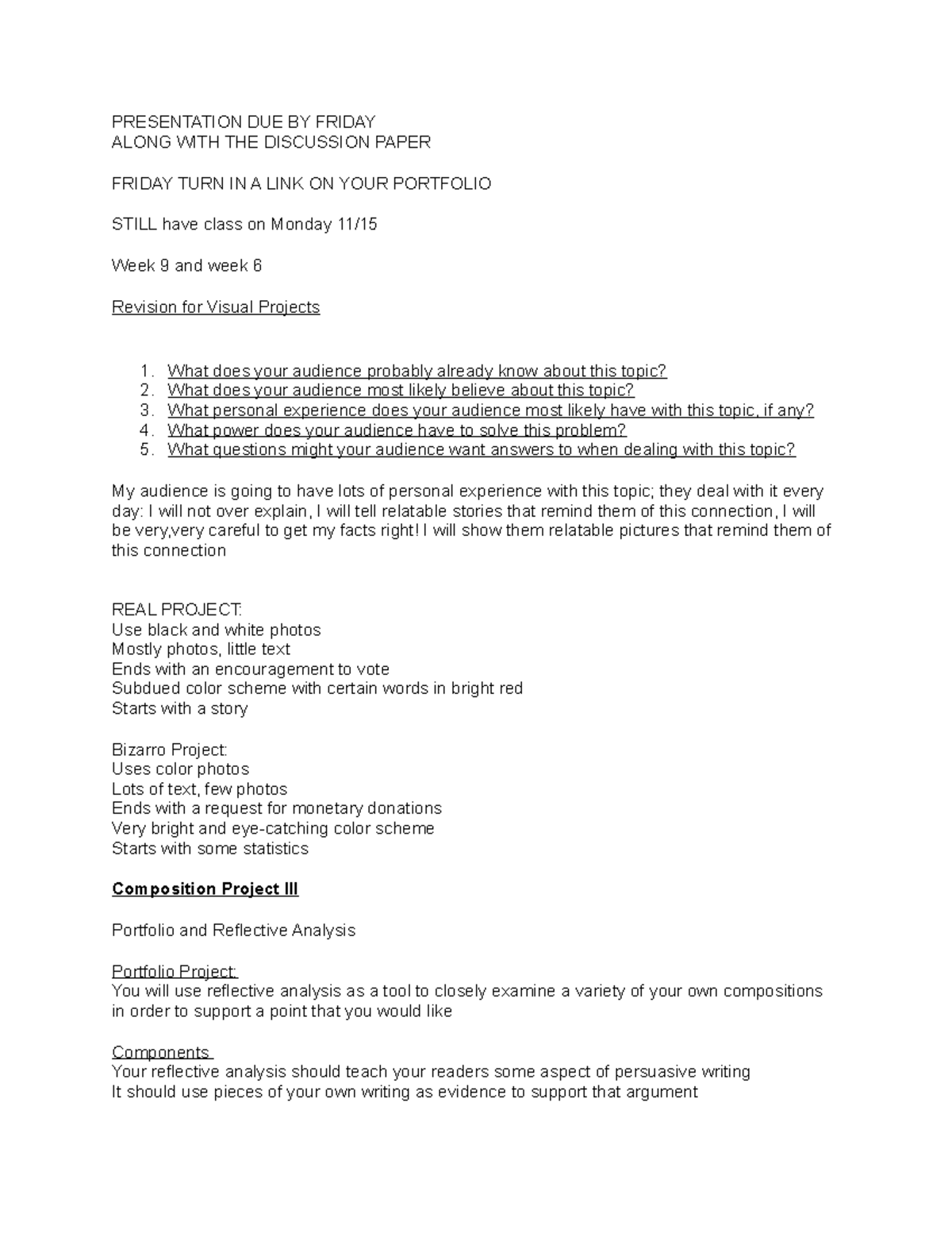 Composition and rhetoric notes 11 - PRESENTATION DUE BY FRIDAY ALONG ...