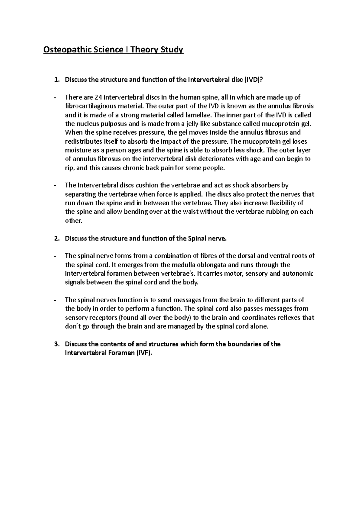 Test October 2019, questions and answers - Osteopathic Science I Theory ...