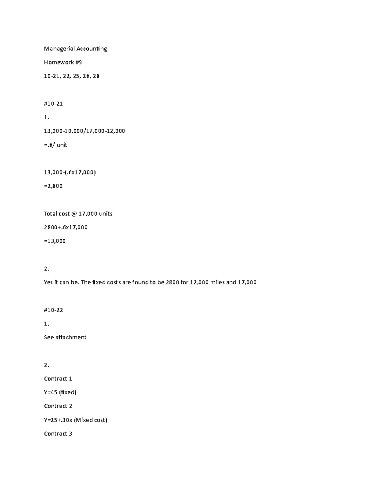 Homework 7 ms - Key assignment - Managerial Accounting Homework # 10-21 ...