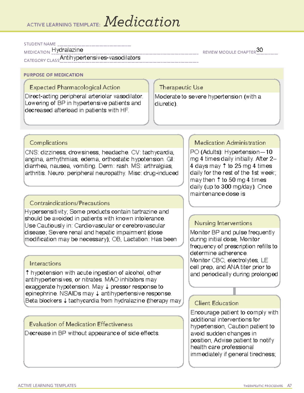 Hypertension Medication - ACTIVE LEARNING TEMPLATES TherapeuTic ...