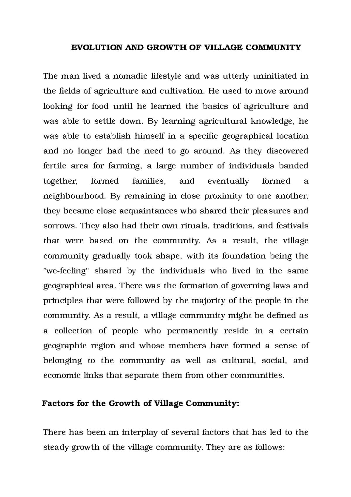 Evolution and Growth of Village Community - EVOLUTION AND GROWTH OF ...