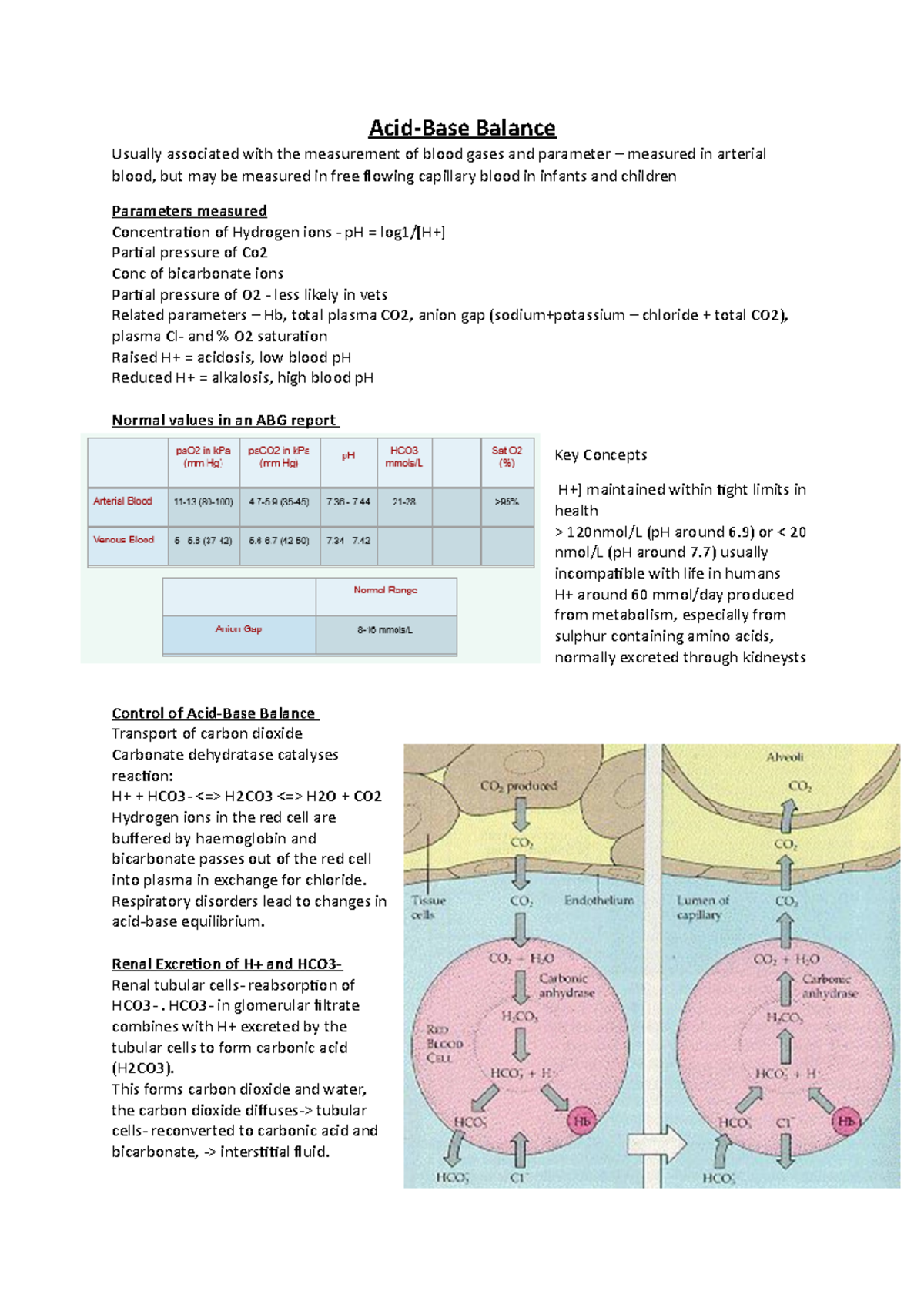 Acid Base Balance - notes - Acid-Base Balance Usually associated with ...
