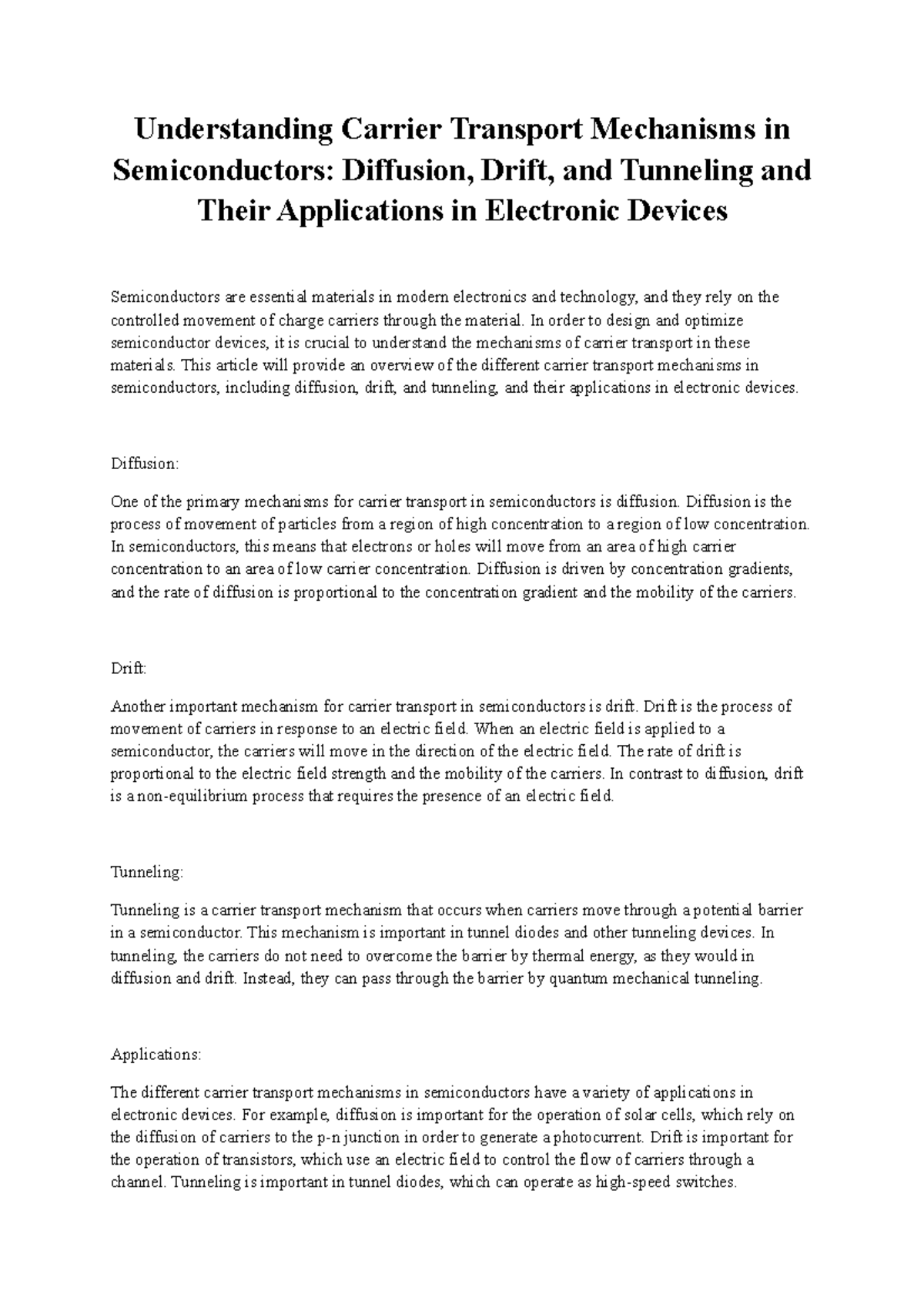 Understanding Carrier Transport Mechanisms in Semiconductors ...