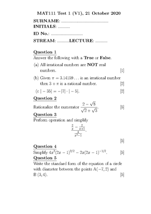 Mathematics TEST C - Practical questions - MATHEMATICS TEST Question 1 ...