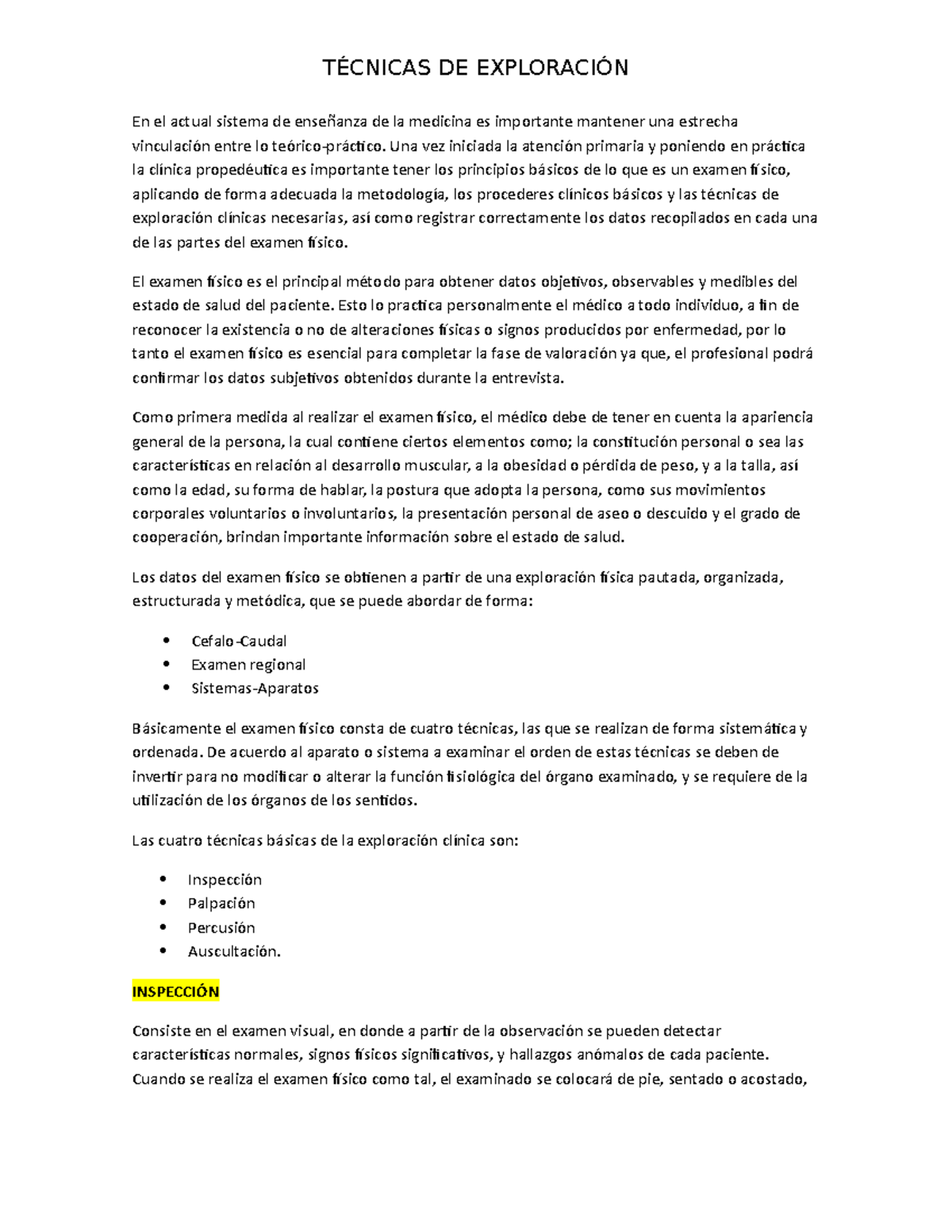 Resumen Tecnicas DE Exploracion - En el actual sistema de enseñanza de ...