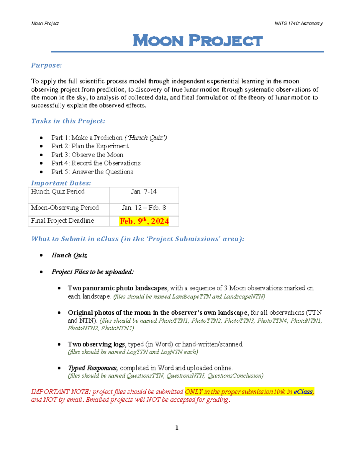1 Moon Project instructions V3-2 - Moon Project Purpose: To apply the ...