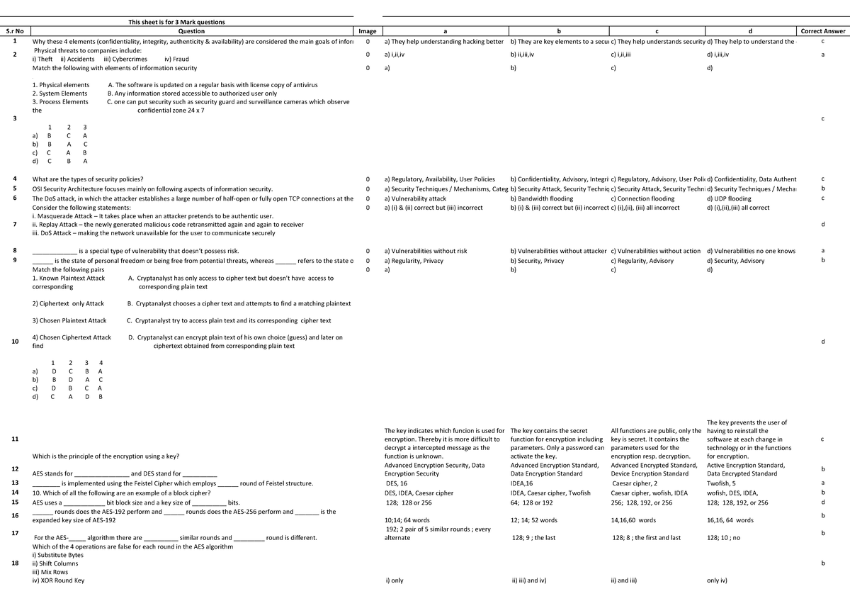 3 Marks Multiple Choice Questions - This sheet is for 3 Mark questions ...