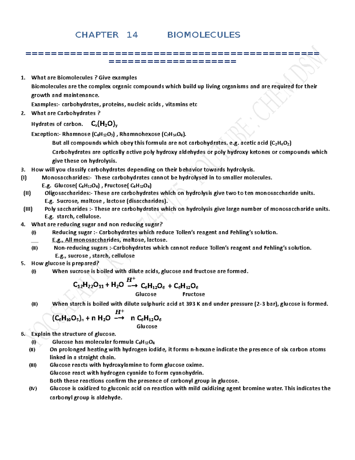 BIOMOLECULES IN - CHAPTER 14 BIOMOLECULES