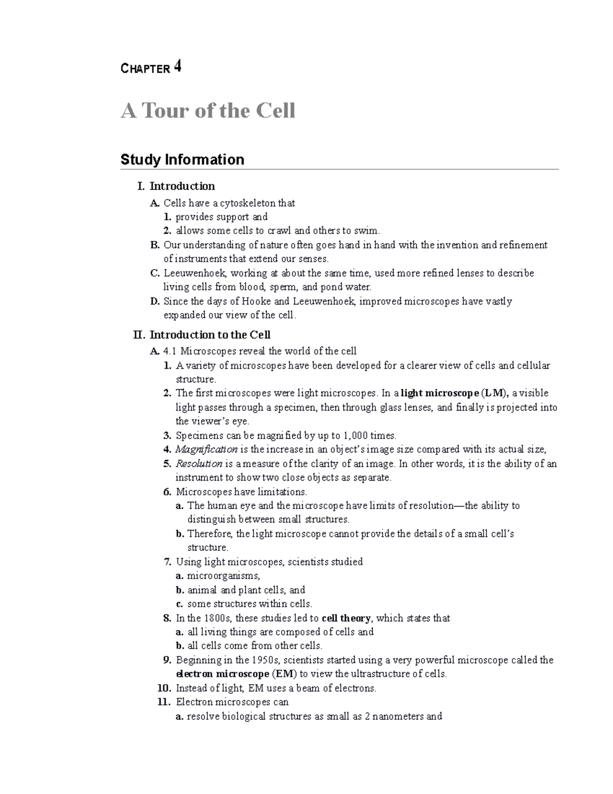 Study Information - Chapter 4 - CHAPTER 4 A Tour of the Cell Study ...