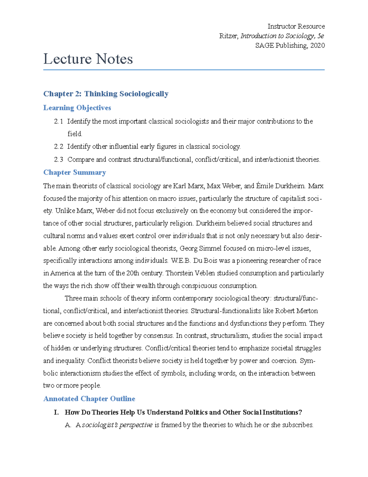 Week 2 Reading Guide - Ritzer, Introduction to Sociology, 5e SAGE ...