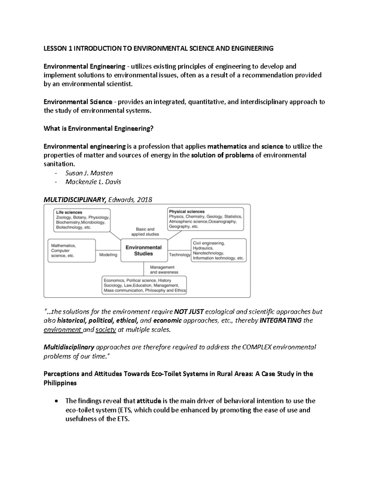 ENVI Reviewer 1 4 - Lecture notes - LESSON 1 INTRODUCTION TO ...
