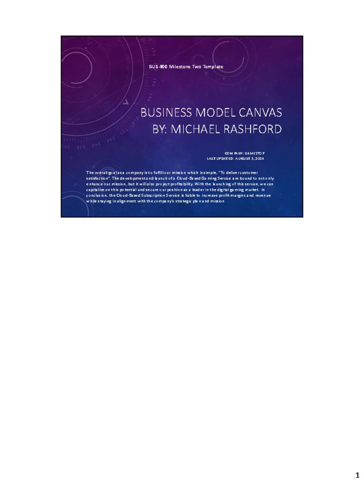 5-2 Milestone Two - Presentation for Business Canvas - BUS 400 ...